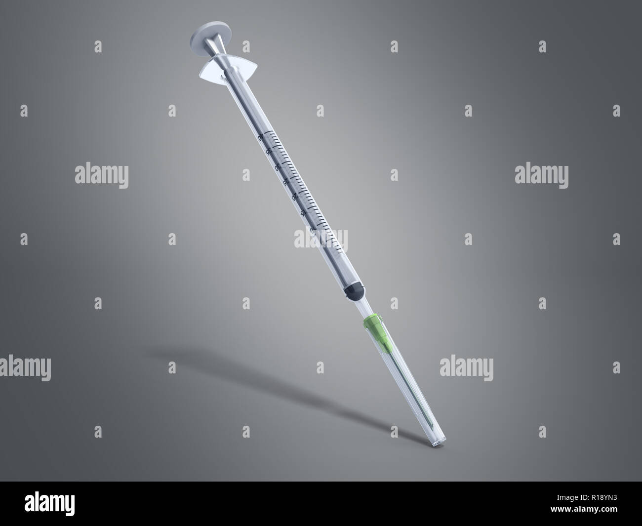 single-use syringe 3d render on grey background Stock Photo - Alamy