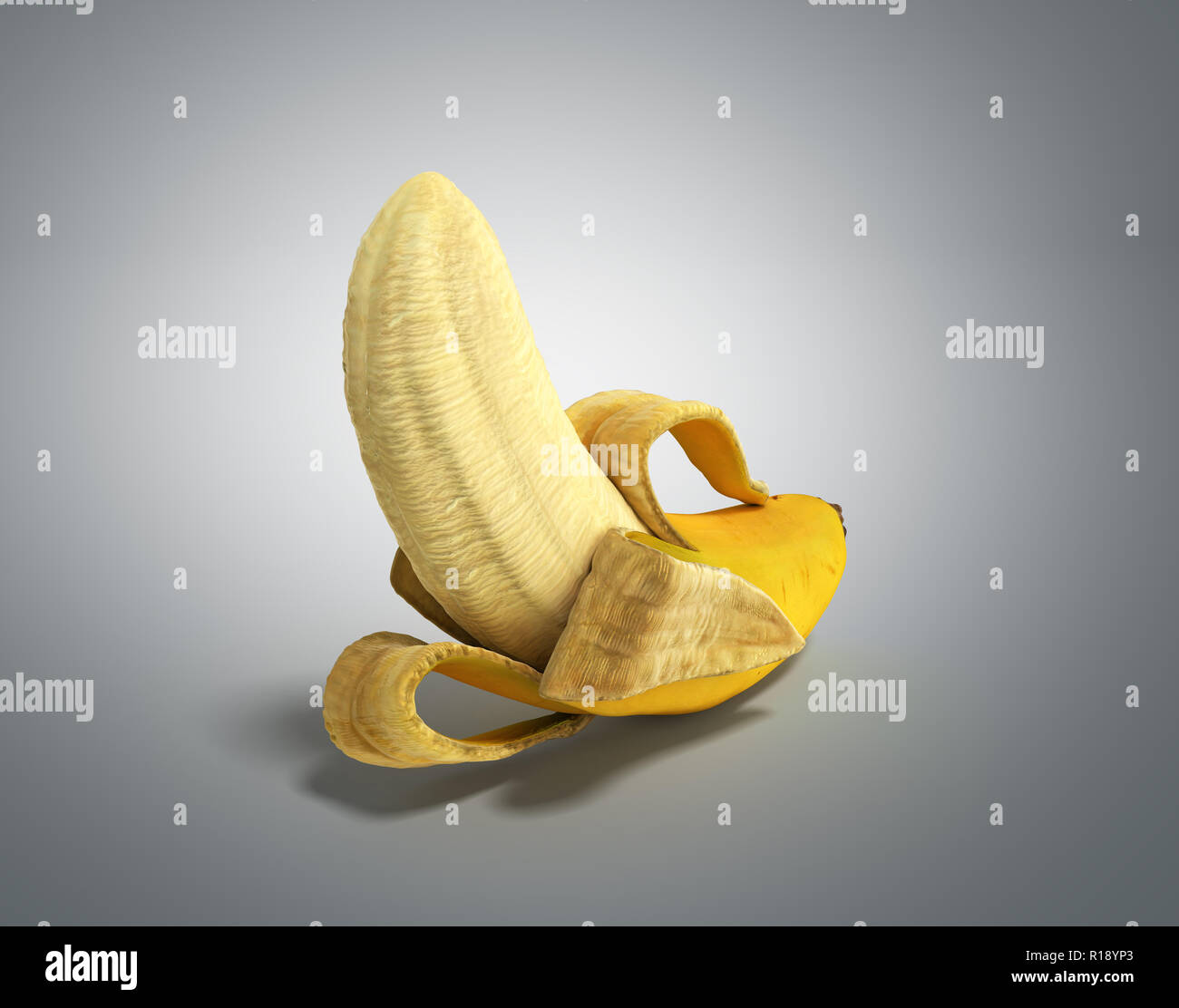 Half peeled Banana Open Banana 3d render on grey background Stock Photo ...