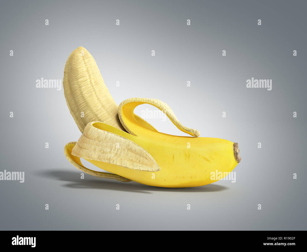Half peeled Banana Open Banana 3d render on grey background Stock Photo ...
