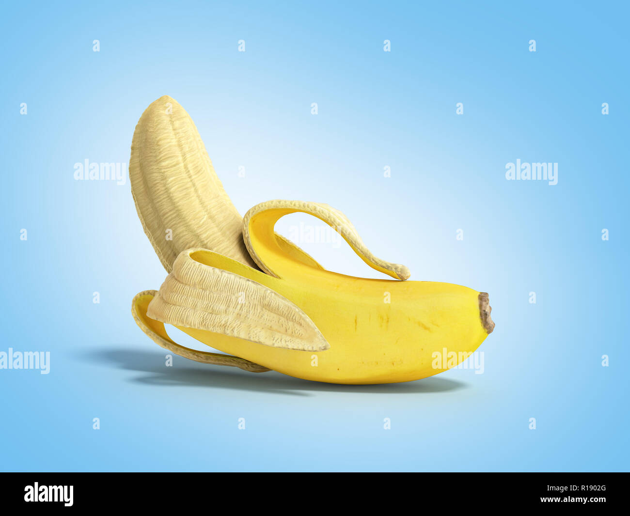 Half peeled Banana Open Banana 3d render on blue background Stock Photo ...