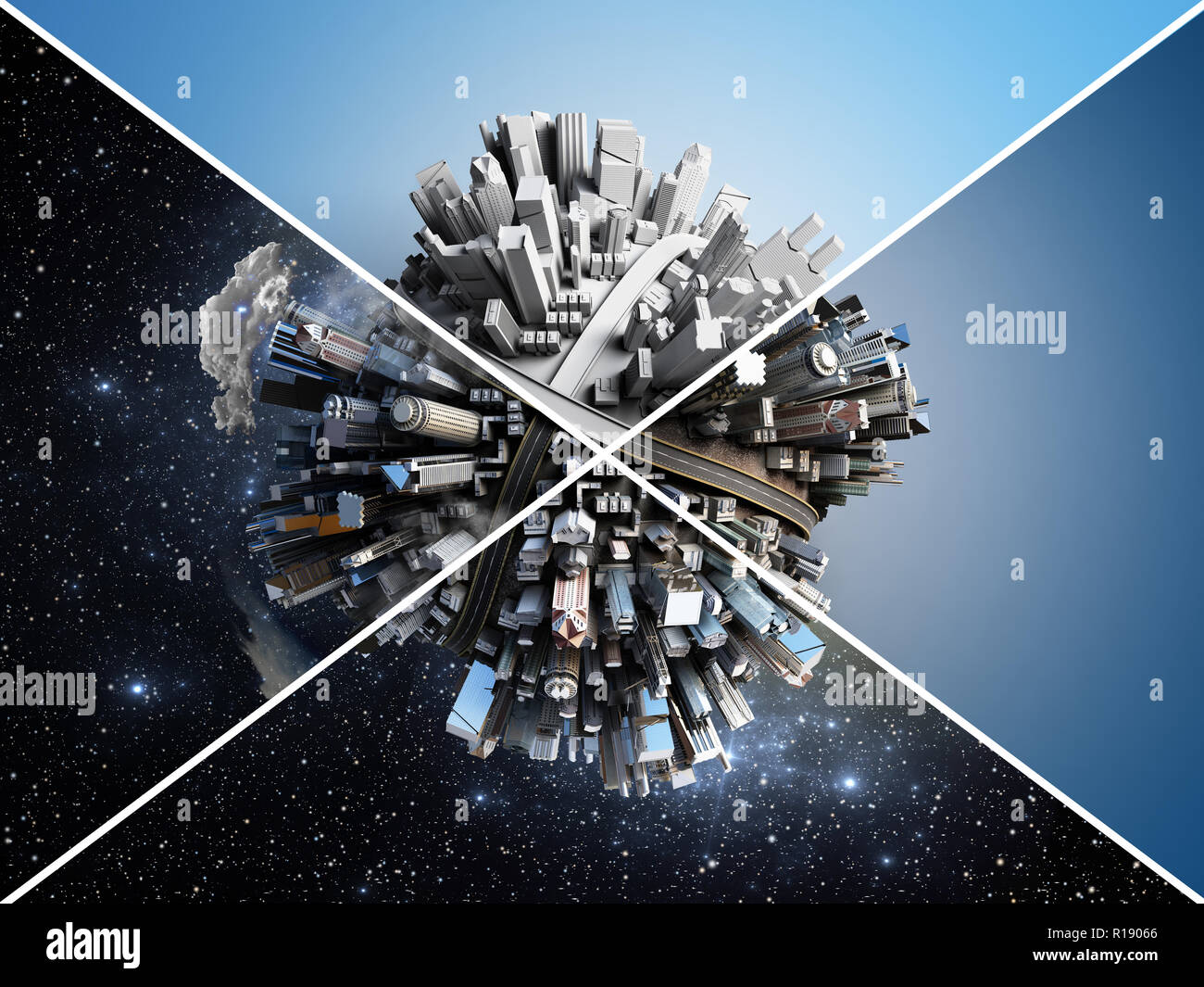 megalopolis aerial view 3d illustration different backgrounds Stock ...