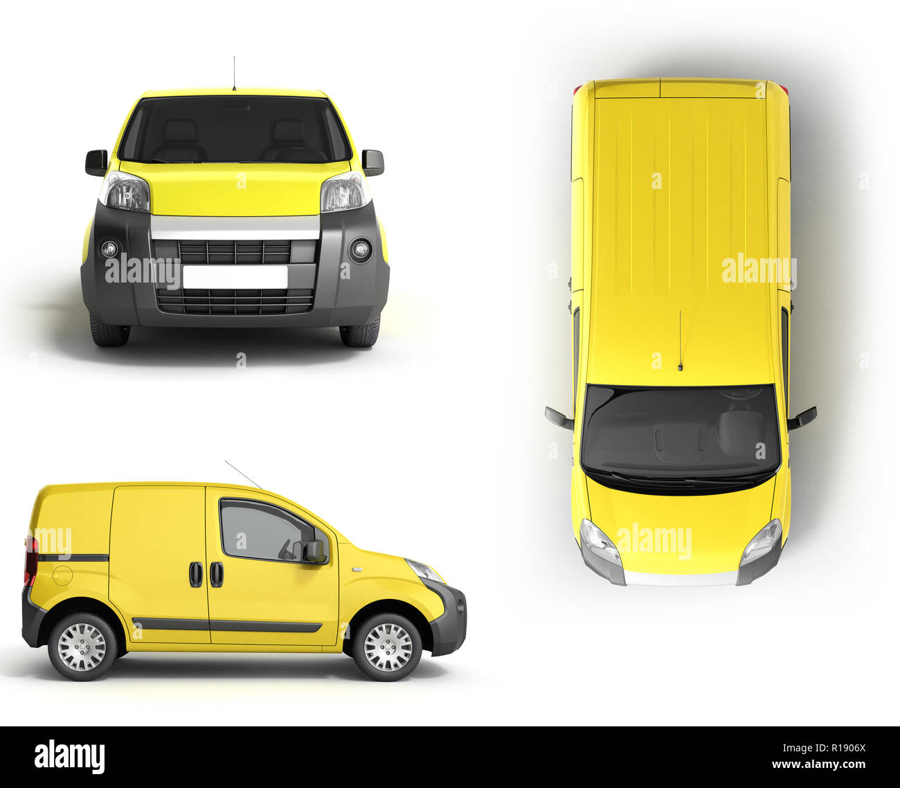 Collection Yellow delivery car in front on a white background 3D ...