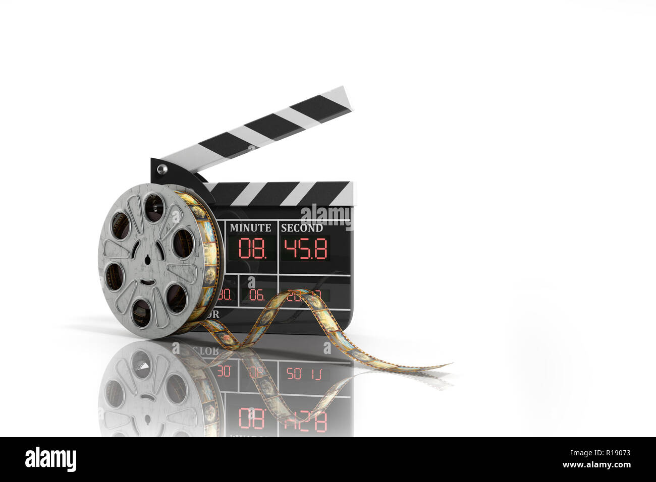 movie clapper board high quality 3d render on white Stock Photo - Alamy
