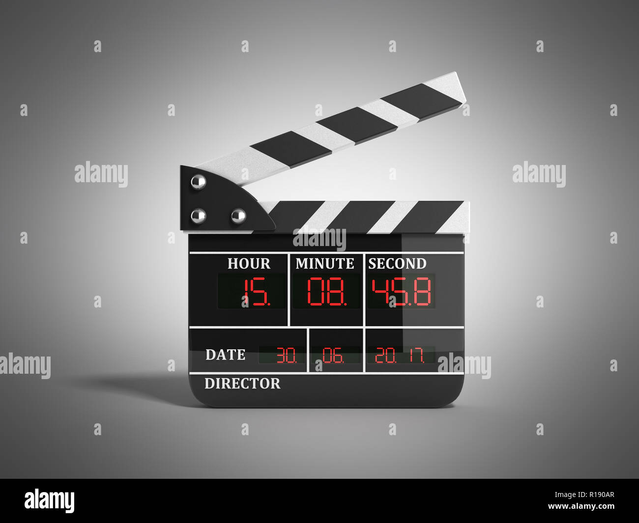 movie clapper board high quality 3d render on grey Stock Photo - Alamy