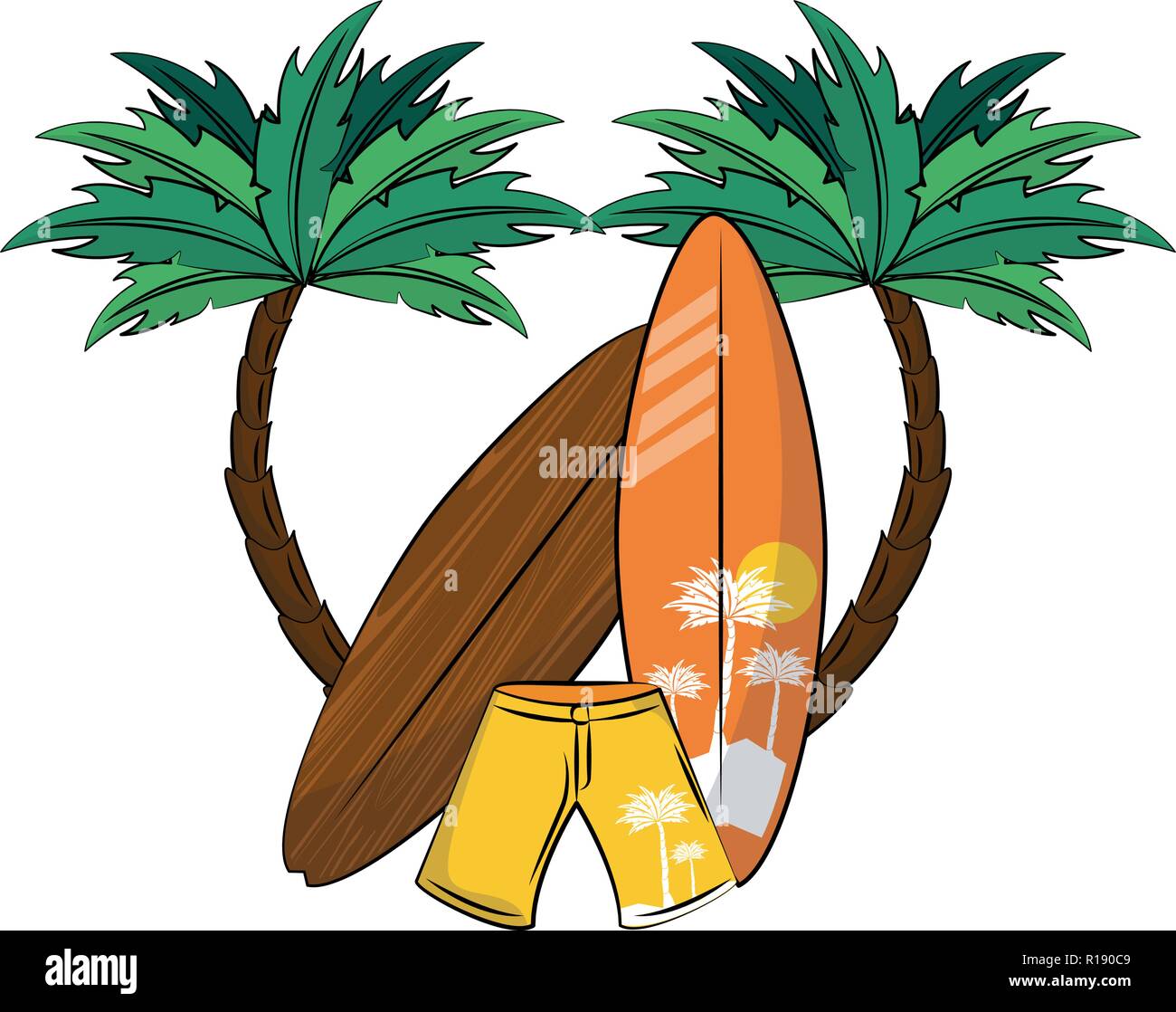 summer surf tables and shorts on the beach cartoons color vector ...