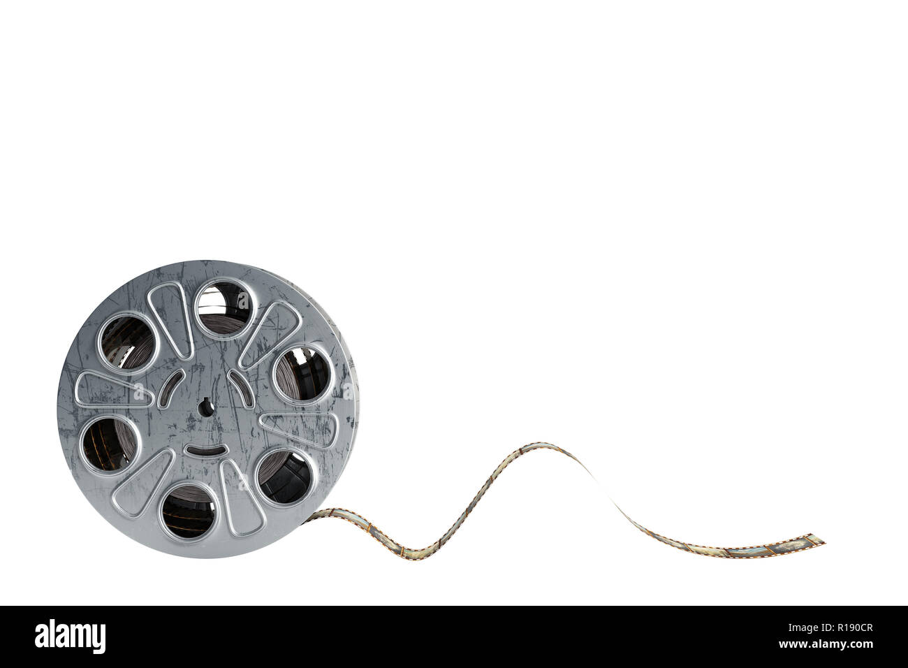 film reel with a film strip 3d render on white no shadow Stock Photo ...