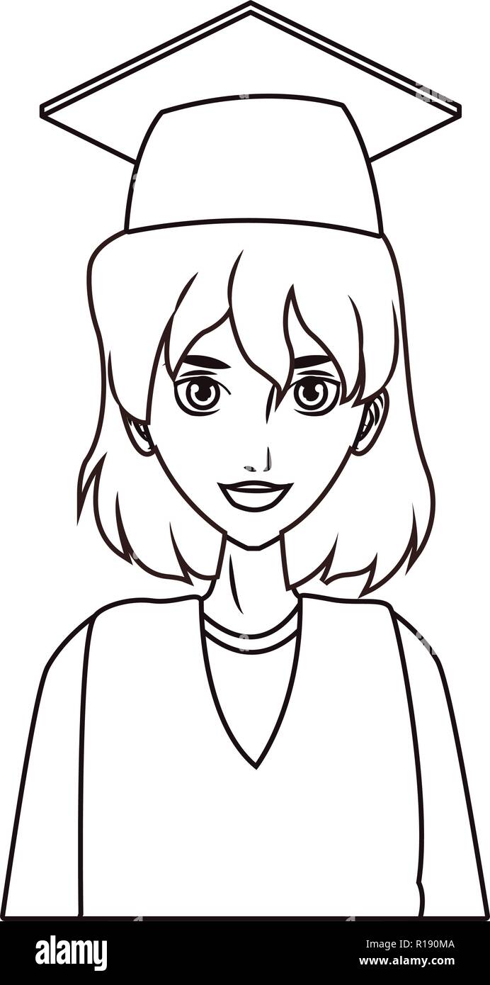 graduate young woman face cartoon vector illustration graphic design ...