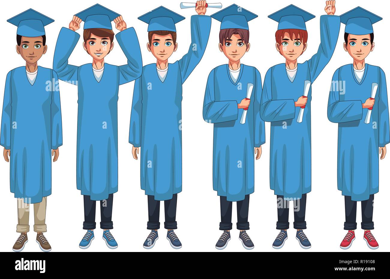 graduate man group cartoon vector illustration graphic design Stock ...