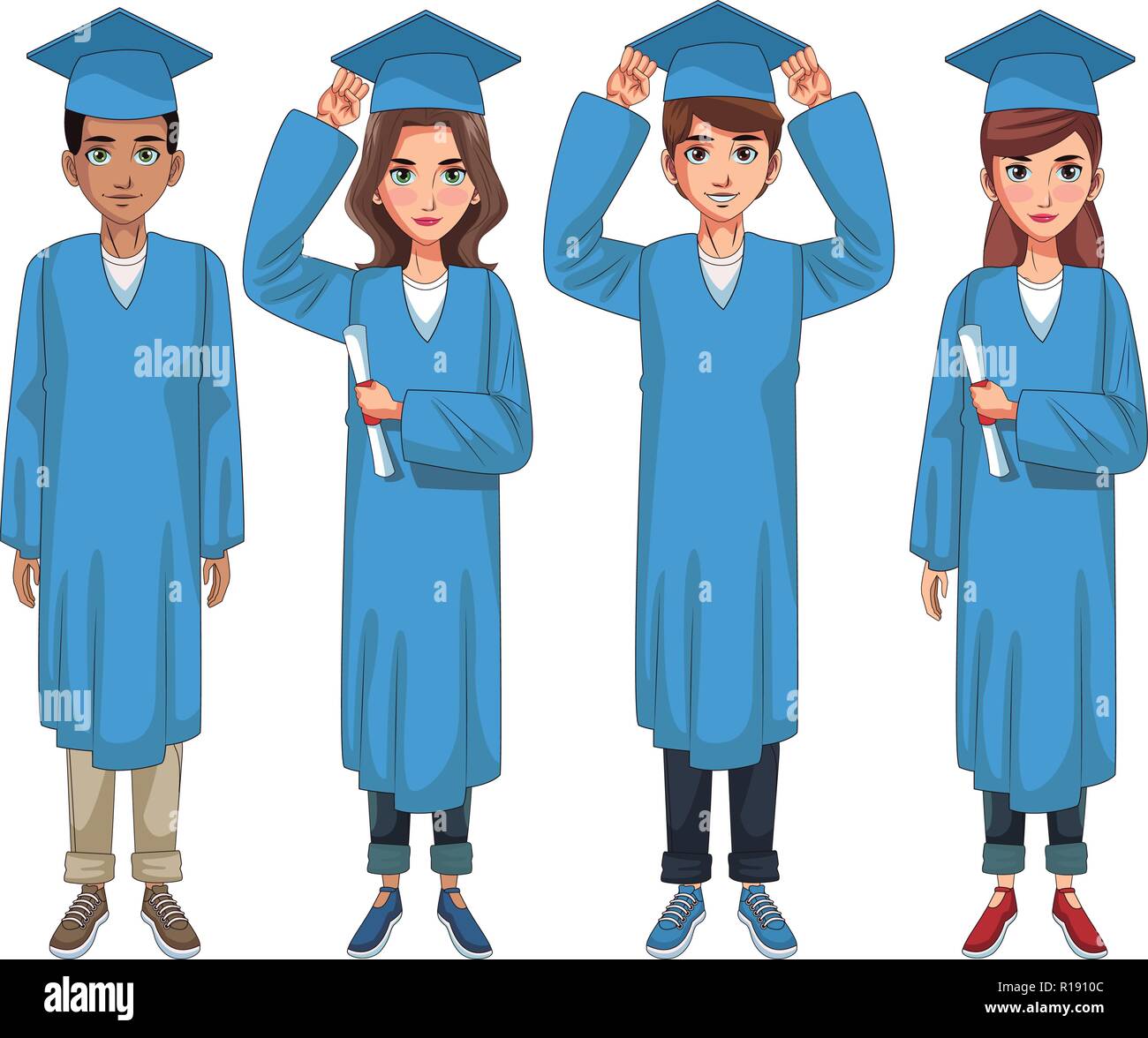 graduate group of people cartoon vector illustration graphic design ...