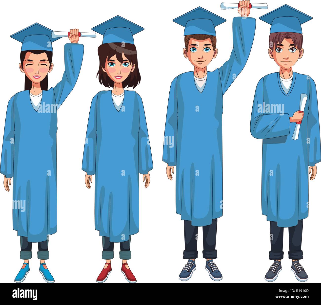graduate group of people cartoon vector illustration graphic design ...