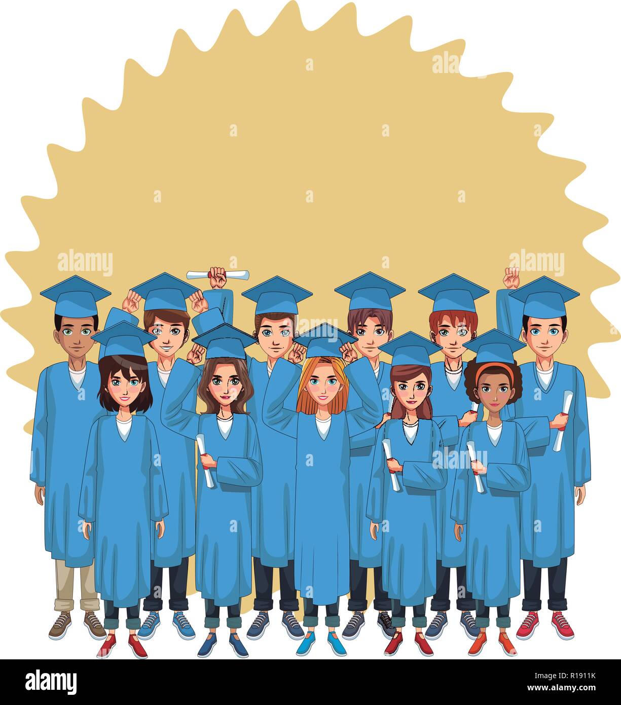 graduate group of people cartoon vector illustration graphic design ...