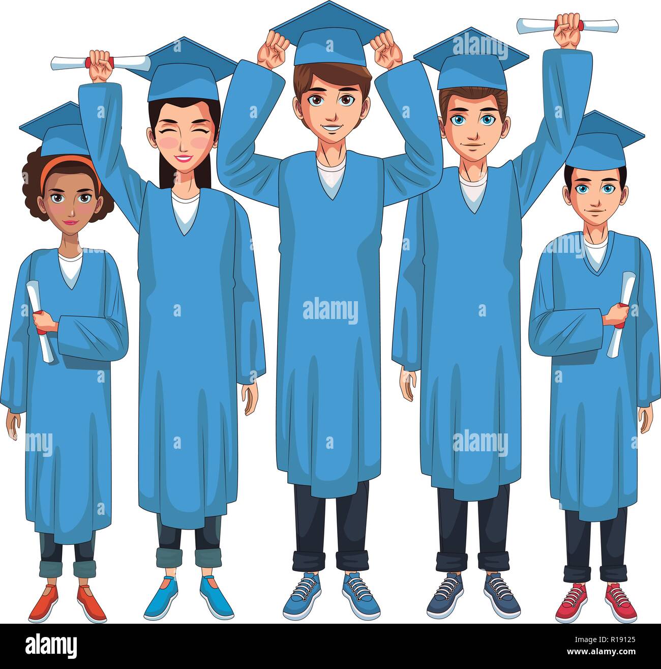 graduate group of people cartoon vector illustration graphic design ...