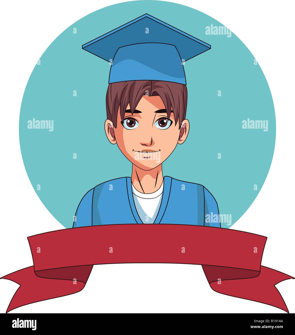 young graduate man face with ribbon cartoon vector illustration graphic ...