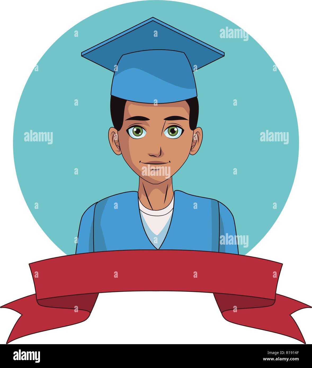 young graduate man face with ribbon cartoon vector illustration graphic ...