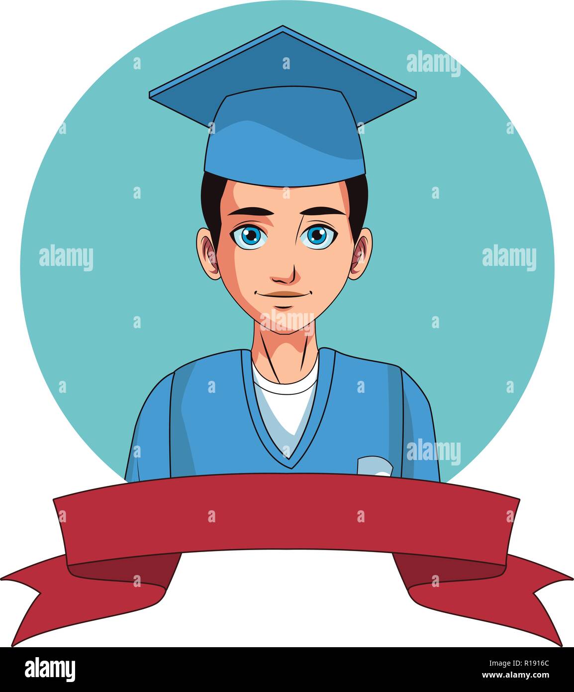 young graduate man face with ribbon cartoon vector illustration graphic ...