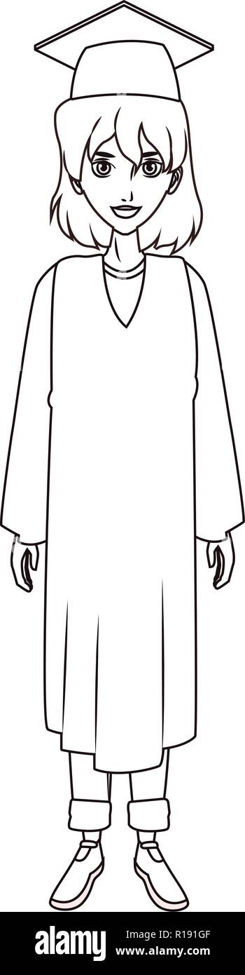 graduate young woman body cartoon vector illustration graphic design ...