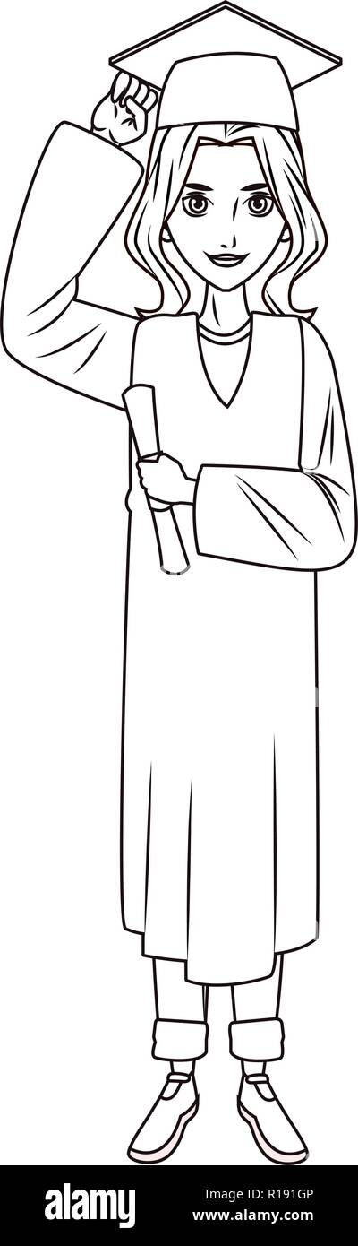 graduate young woman body cartoon vector illustration graphic design ...