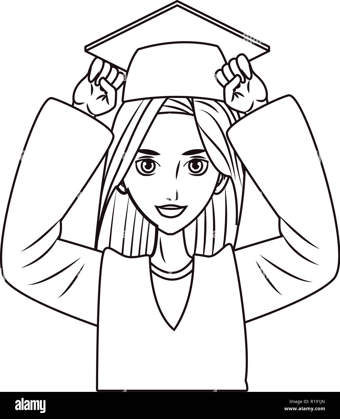 graduate young woman face cartoon vector illustration graphic design ...