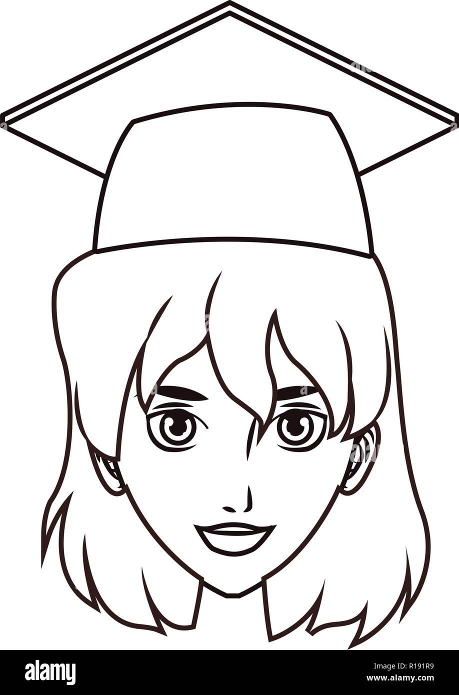 graduate young woman face cartoon vector illustration graphic design ...