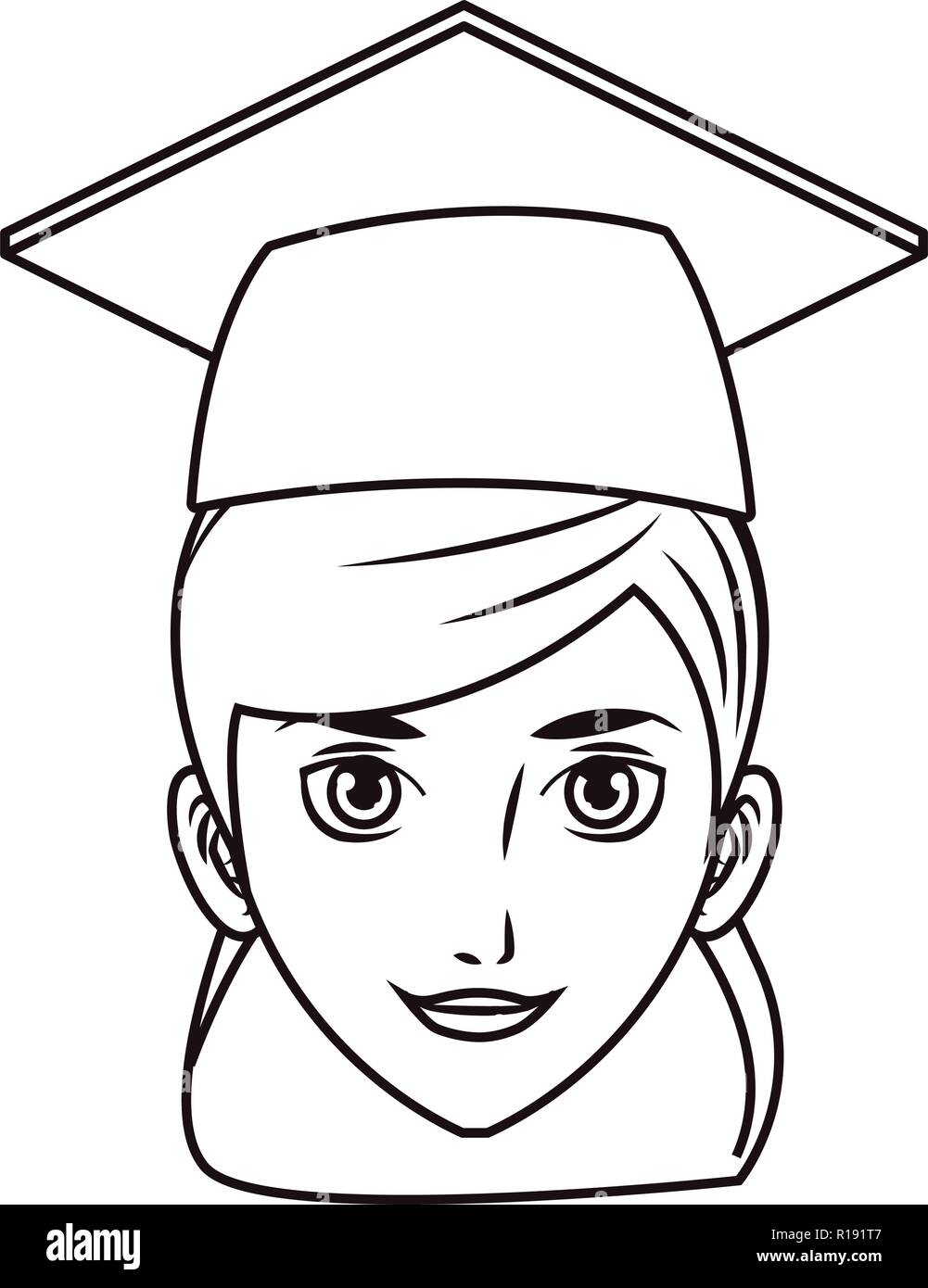 graduate young woman face cartoon vector illustration graphic design ...