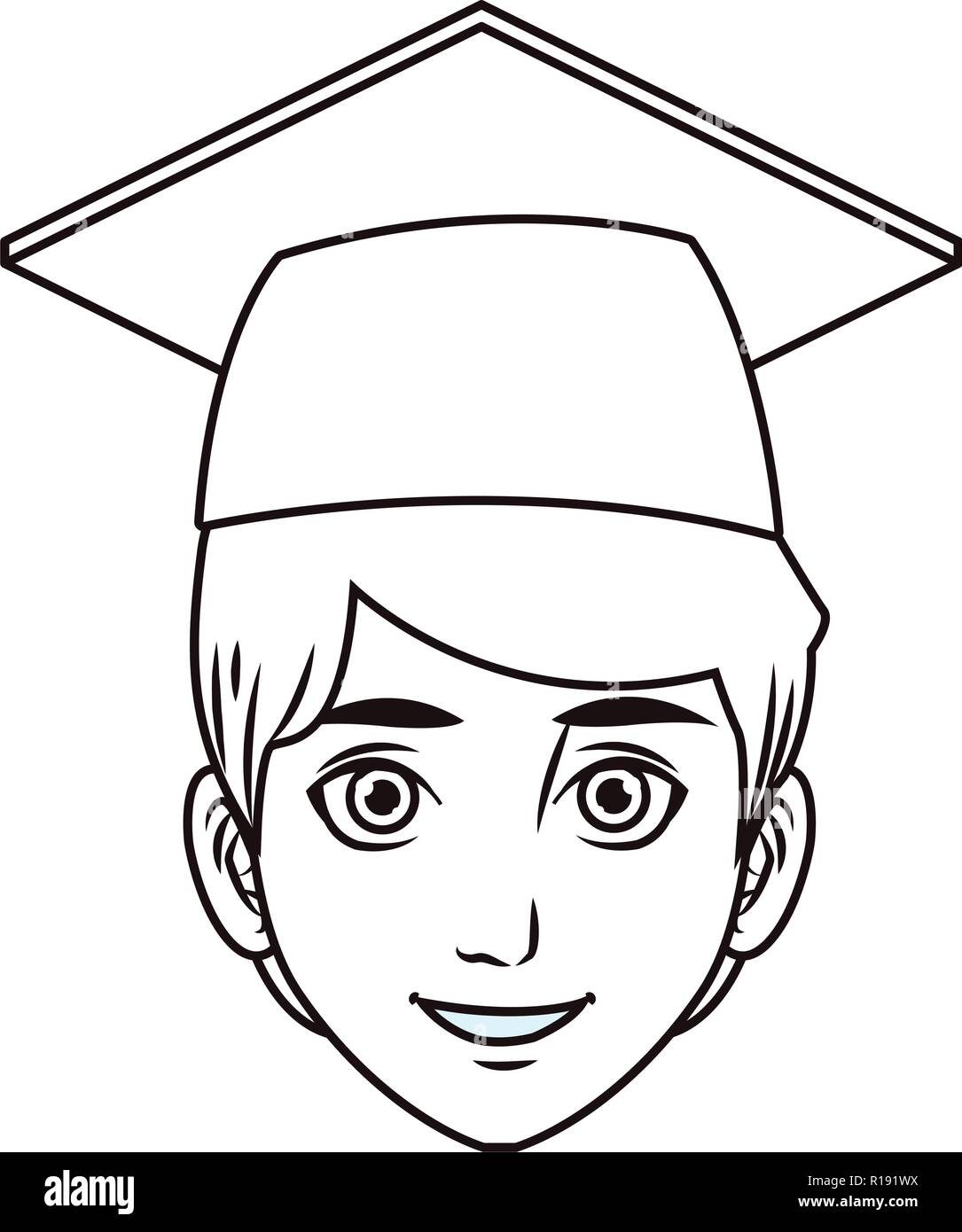 young graduate man face cartoon vector illustration graphic design ...