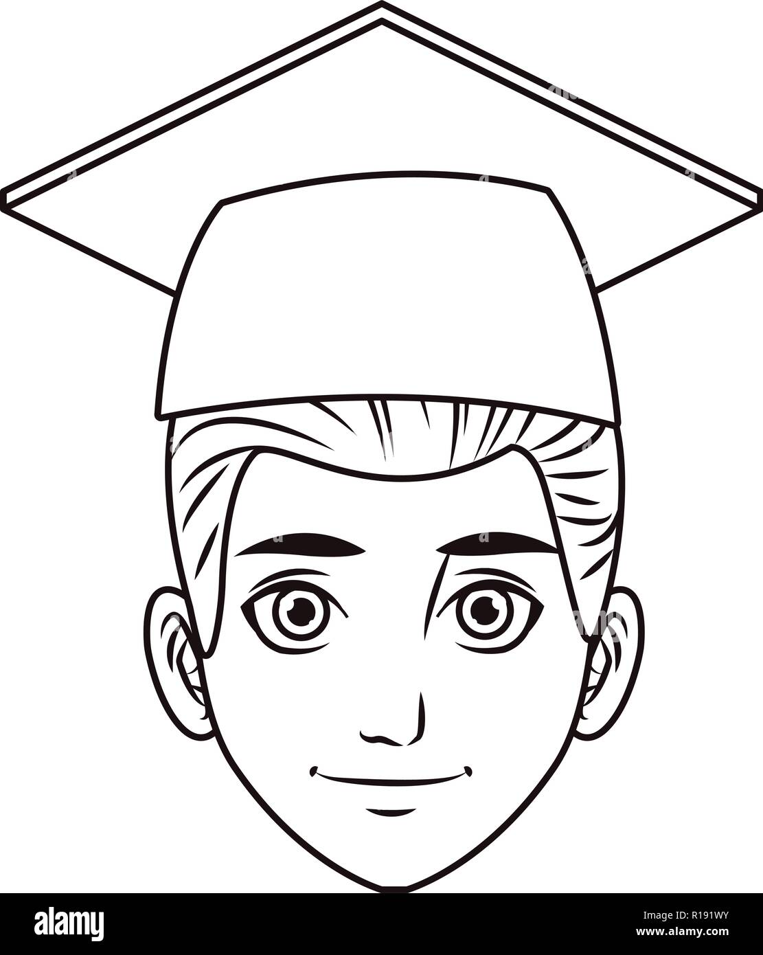 young graduate man face cartoon vector illustration graphic design ...