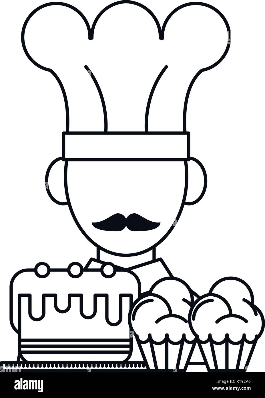 chef with cupcakes and cake cartoon vector illustration graphic design ...