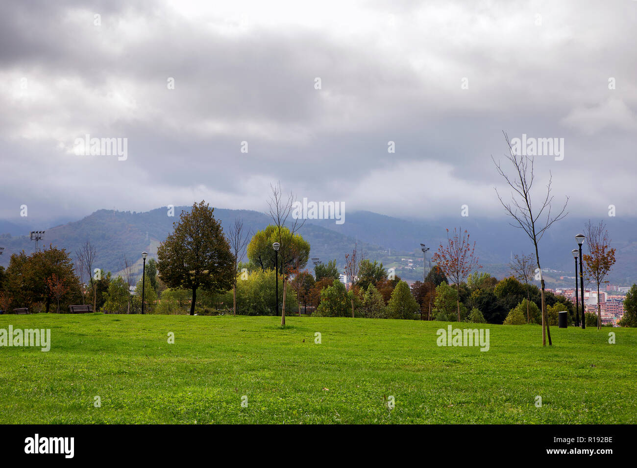 clouded landscape of a park in Bilbao. Winter time Stock Photo - Alamy
