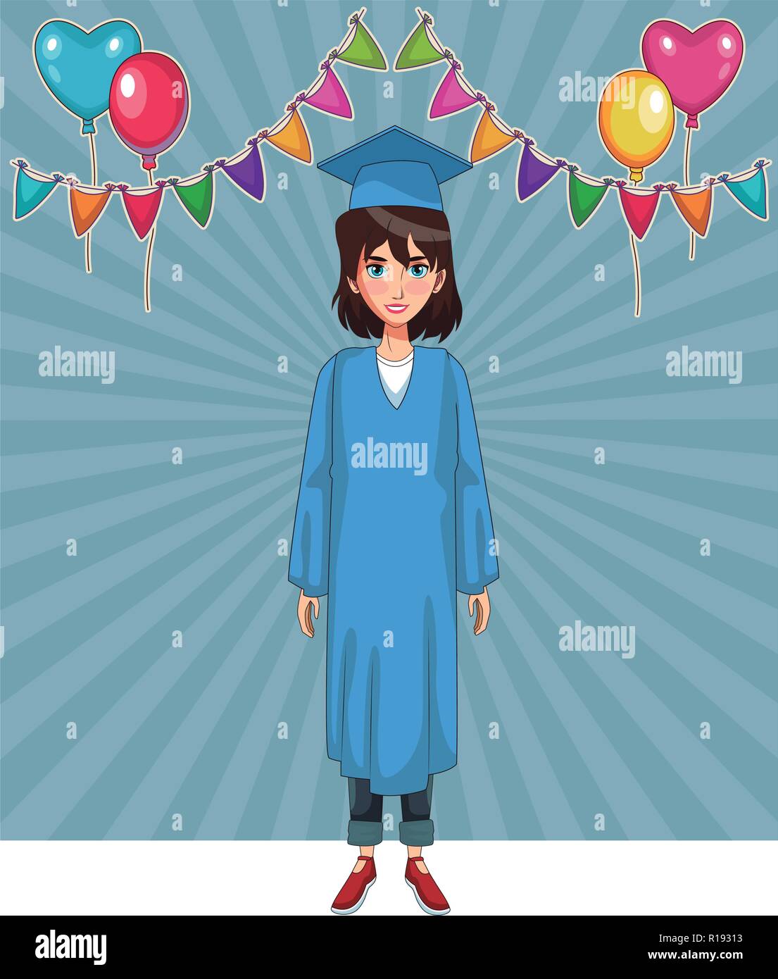graduate young woman in the party cartoon vector illustration graphic ...
