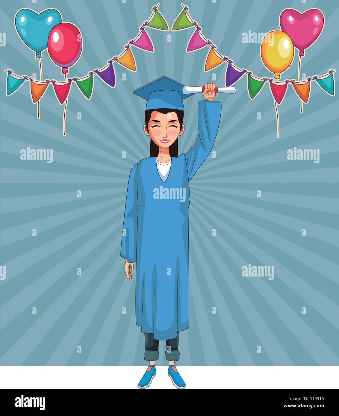 graduate young woman in the party cartoon vector illustration graphic ...