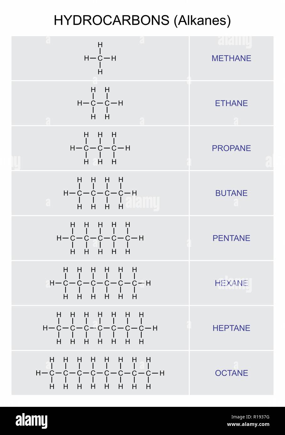 Illustration of a set of hydrocarbons alkanes formulas Stock Vector ...