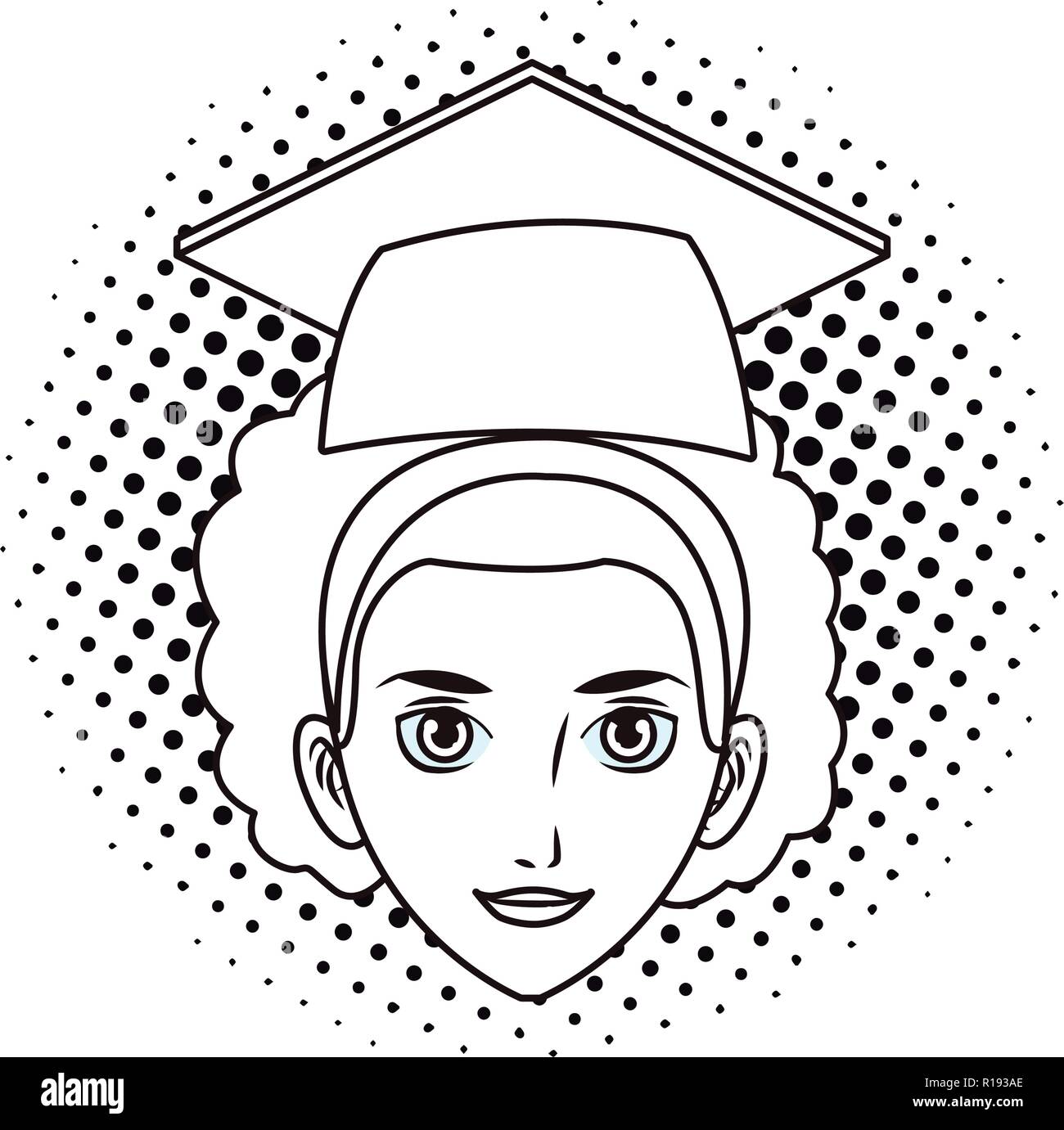 pop art graduate young woman face cartoon vector illustration graphic ...
