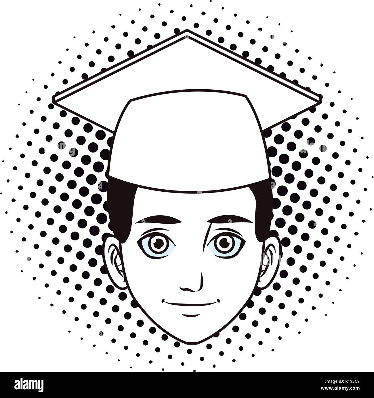 pop art young graduate man face cartoon vector illustration graphic ...