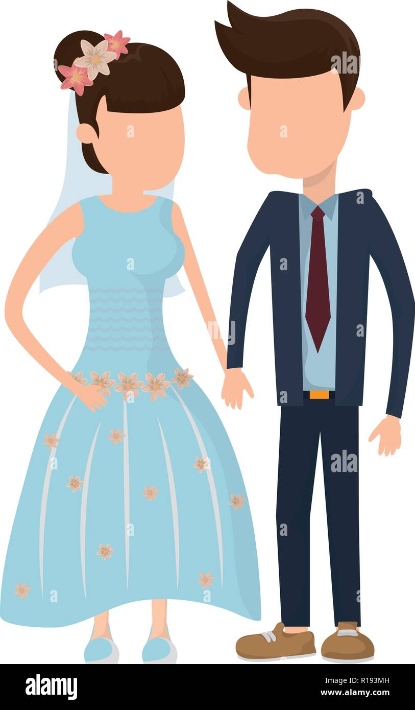 wedding couple stand up cartoon vector illustration graphic design ...