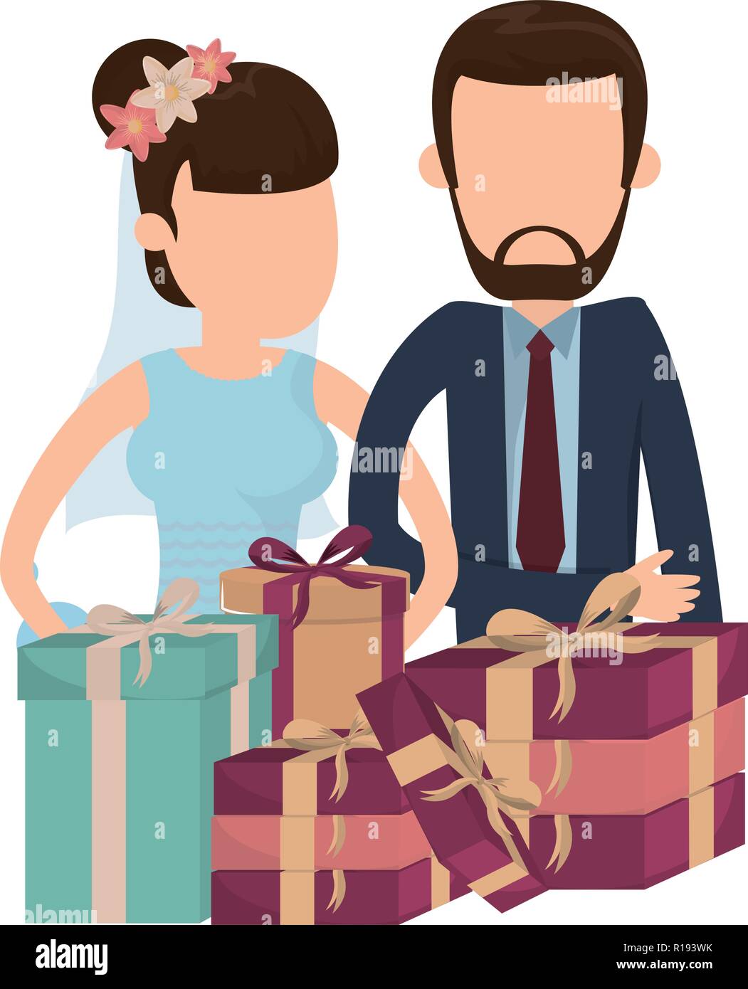 wedding couple with gifts cartoon vector illustration graphic design ...
