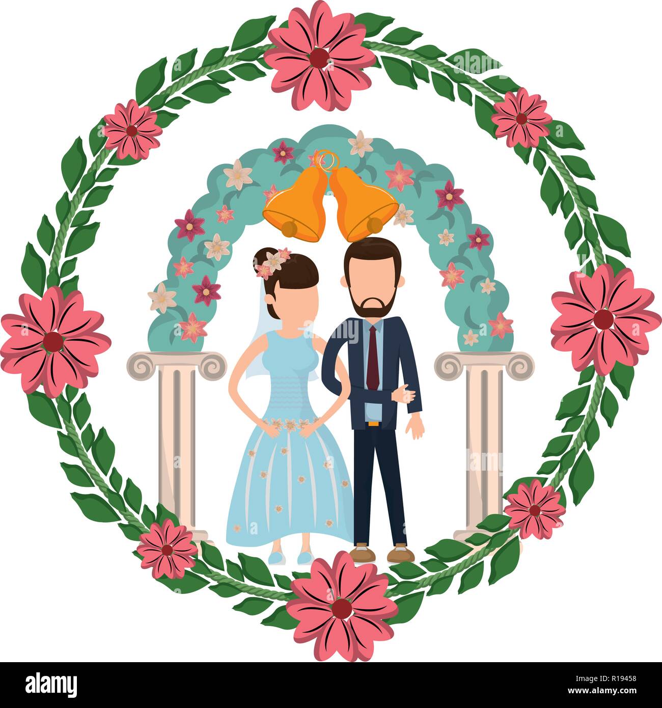 couple getting married with flowers round icon cartoon vector ...