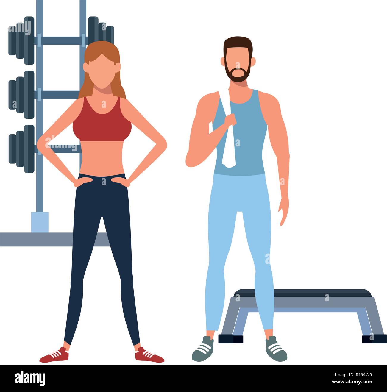 fitness people training with heavy dumbbell cartoon vector illustration ...