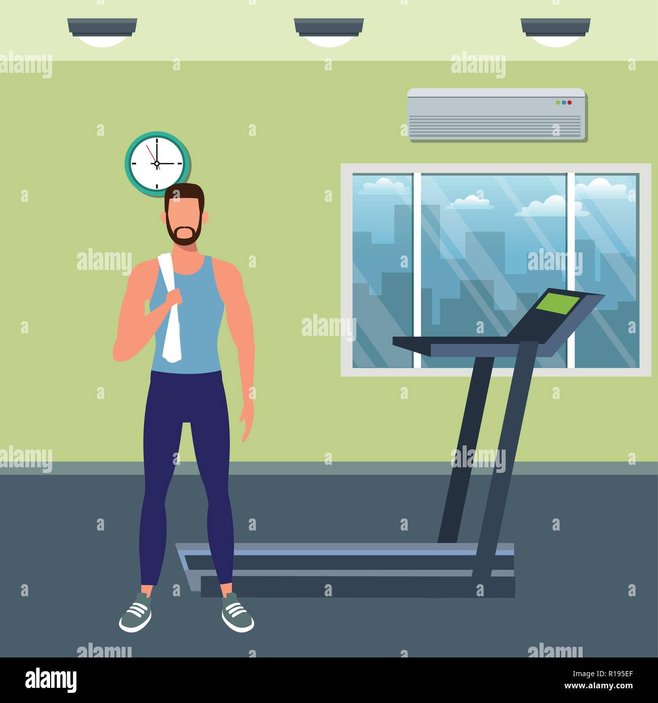Fitness man training inside gym building vector illustration graphic ...