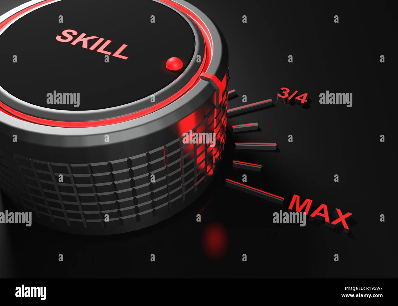 Skill knob selector set on maximum level - 3D rendering illustration ...