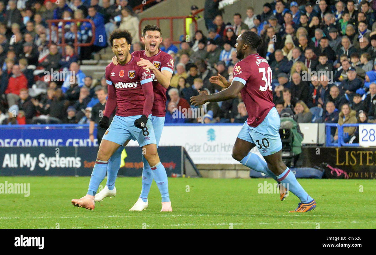 West Ham United's Felipe Anderson (left) celebrates scoring his side's ...