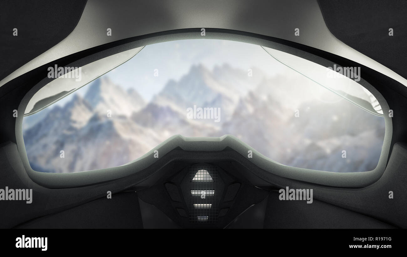 yellow motocross helmet from inside 3d render on color background Stock ...