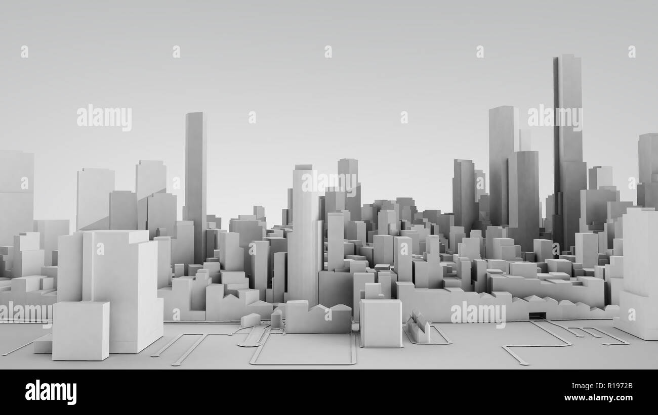 Architectural 3D model illustration of a large city on a grey ...