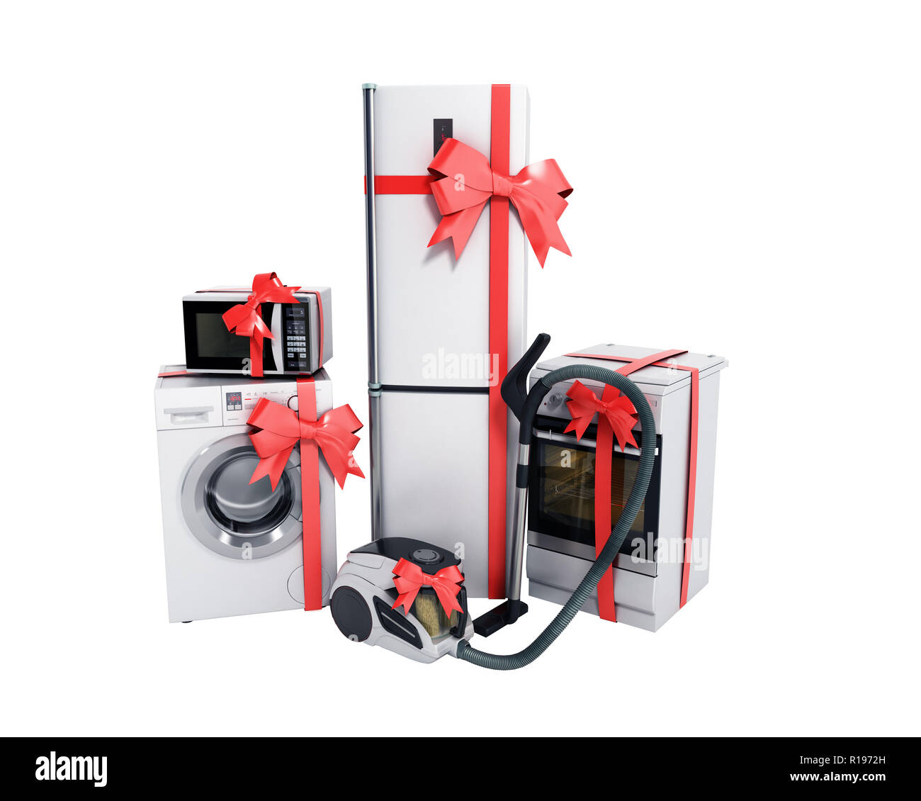 Home appliances as a gift Group of white refrigerator washing machine ...