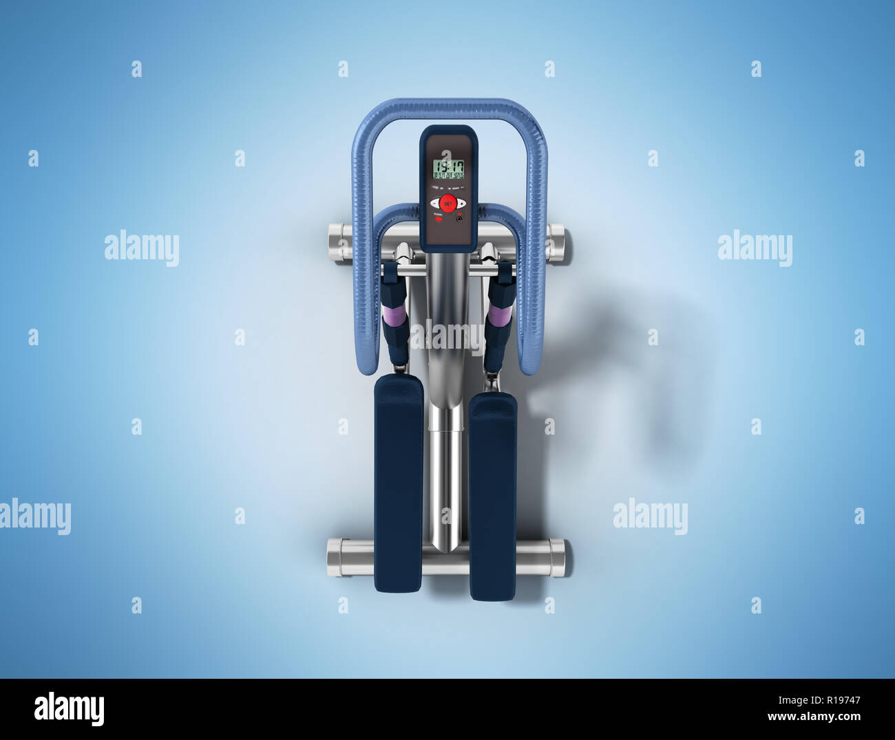 Elliptical trainer top view 3d render on blue Stock Photo - Alamy