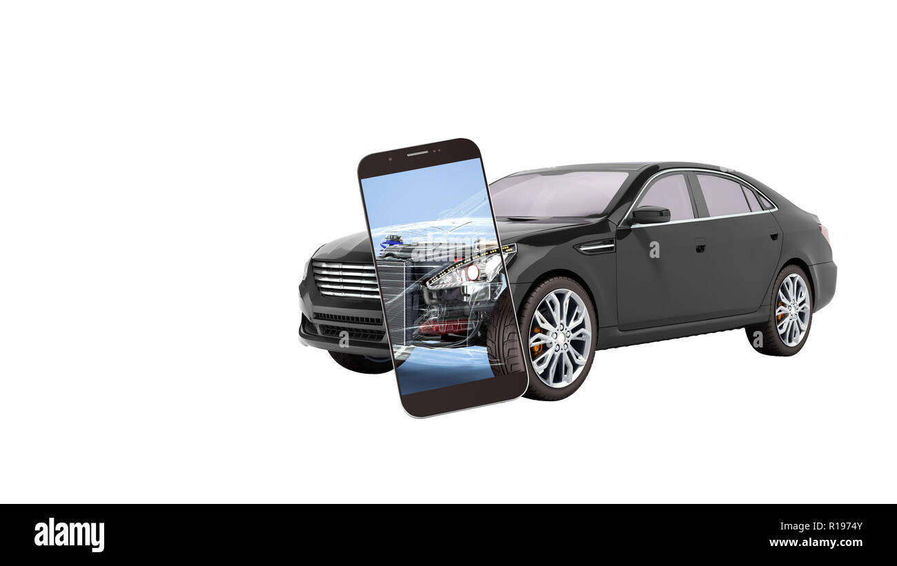 car mobile diagnostic concept black car studio view 3d render image no ...