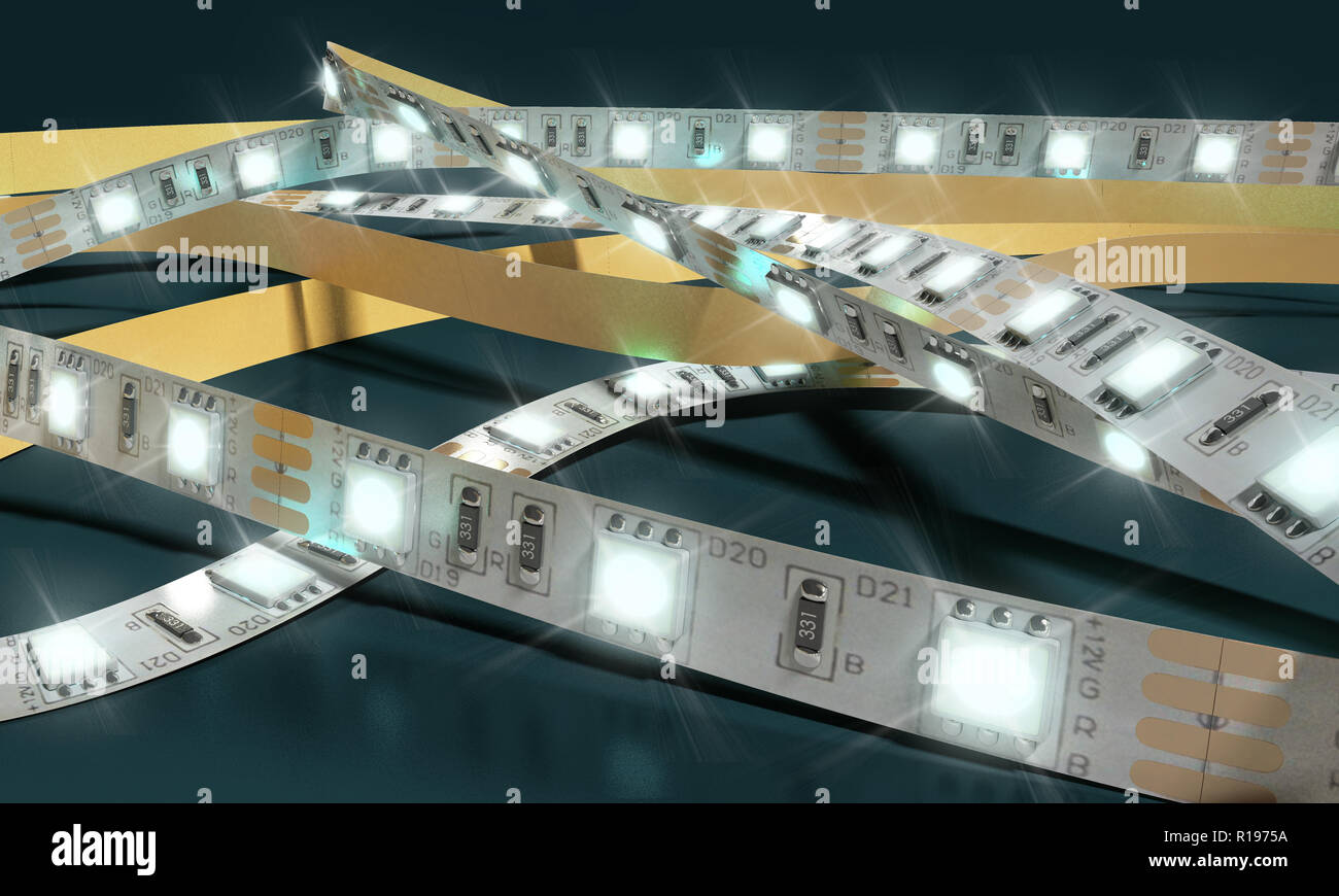 Diode strip Led lights tape close-up 3d render on darck Stock Photo - Alamy