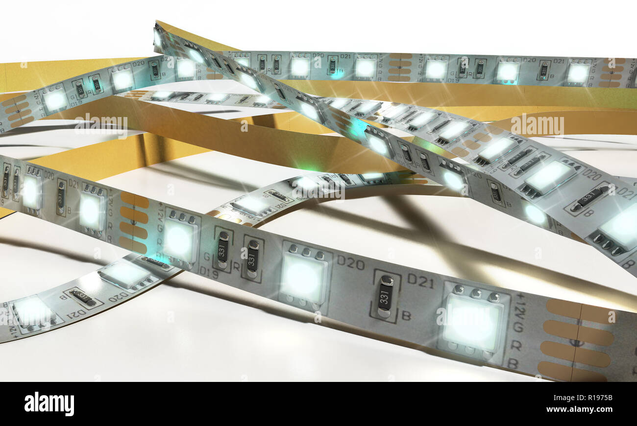 Diode strip Led lights tape close-up 3d render on white Stock Photo - Alamy