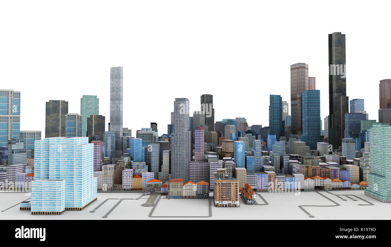Architectural 3D model illustration of a large city on a white ...