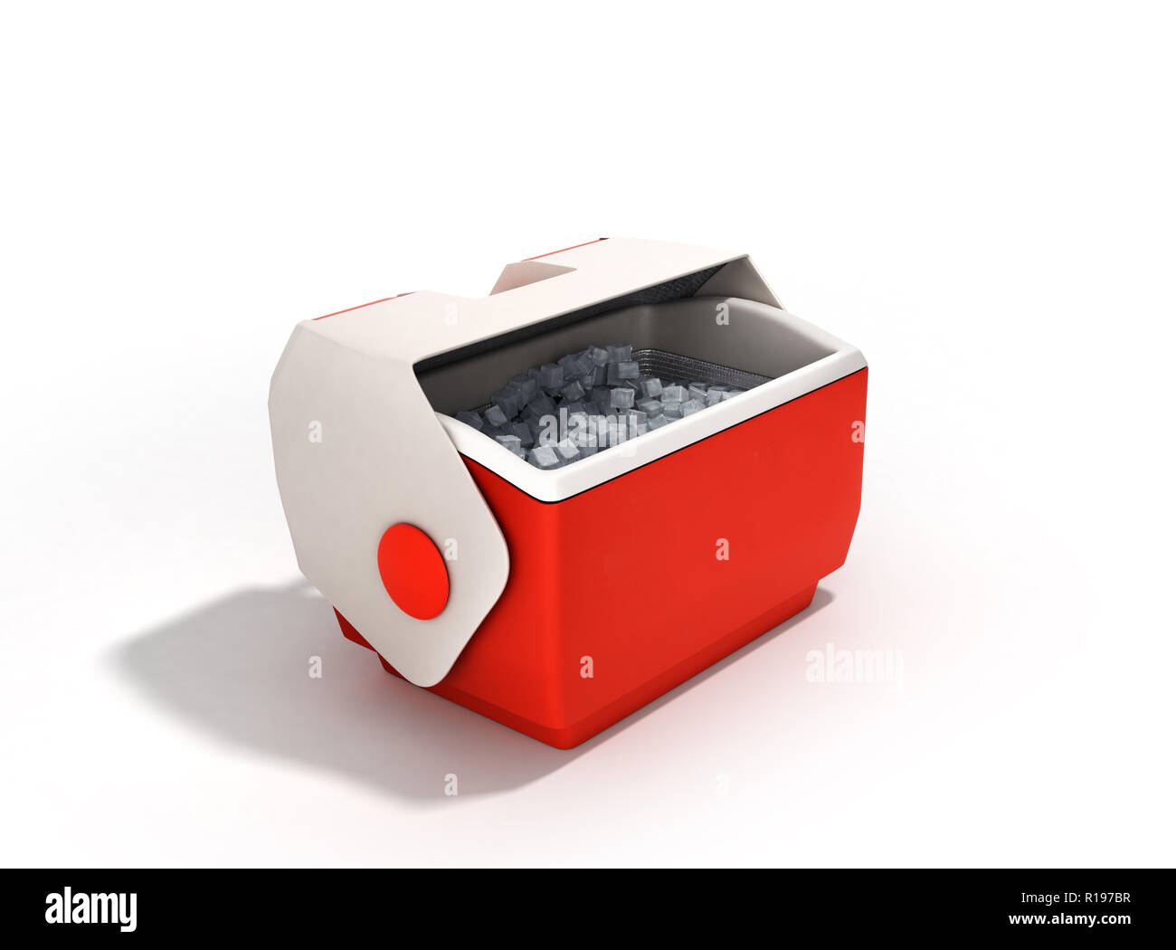 open refrigerator box red 3d render on white background Stock Photo - Alamy