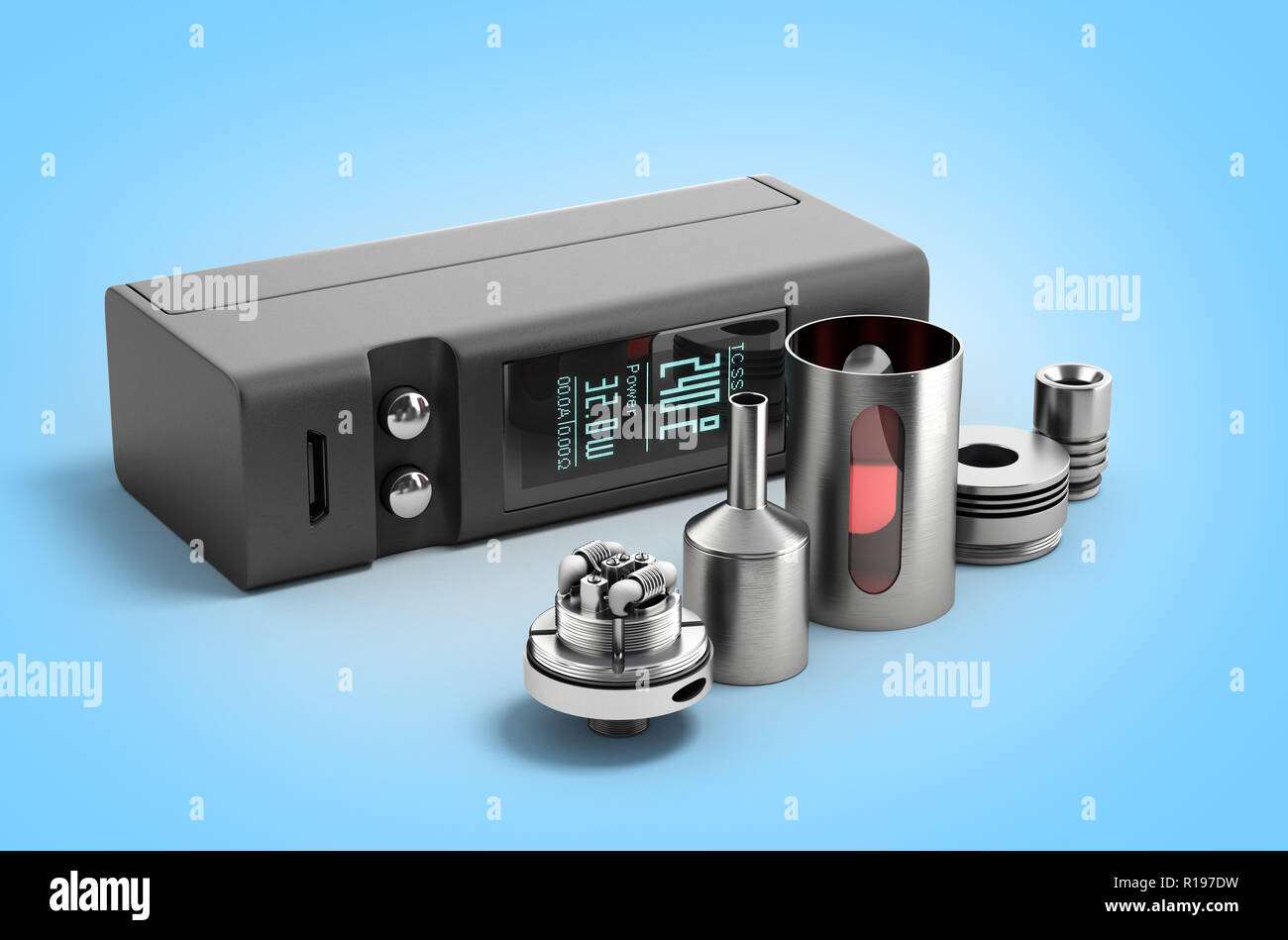 Electronic cigaretts Device box mod to smokeless smoking 3d render on ...